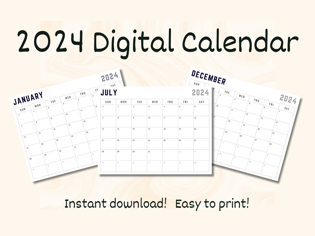Printable 2024 Digital Calendar, Template for Each Month, Instant PDF ...