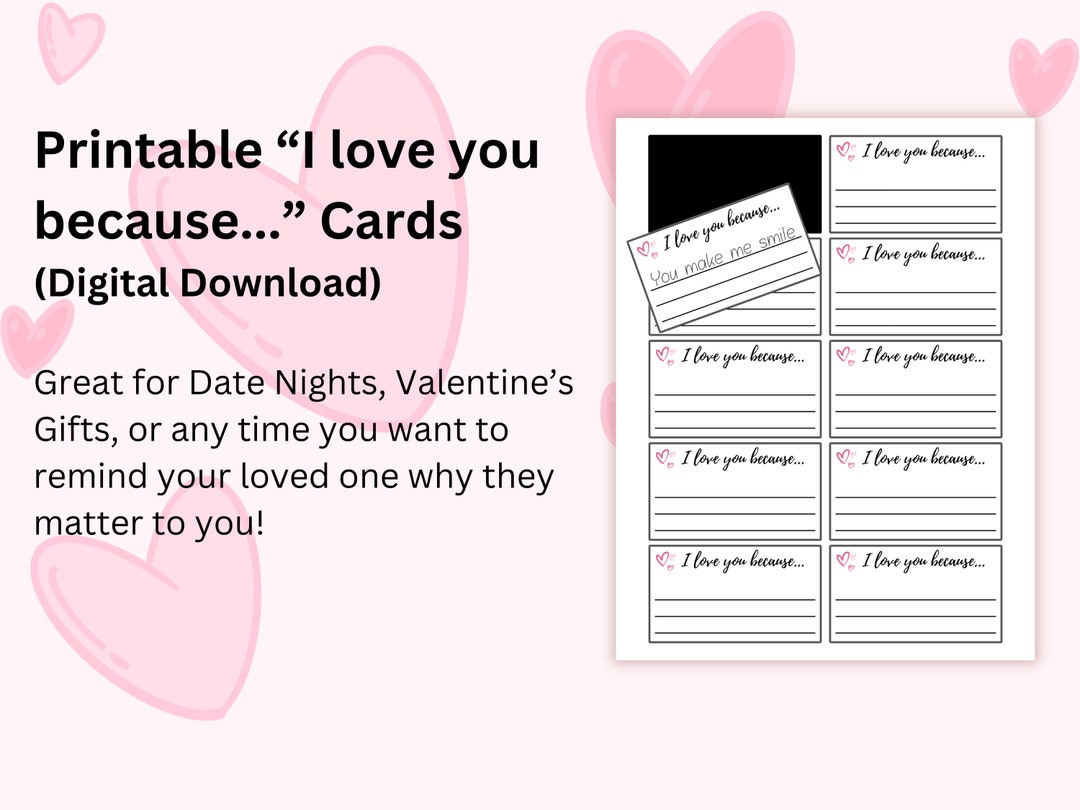 I Love You Card Digital Templates, Reasons I Love You, Couples Date ...