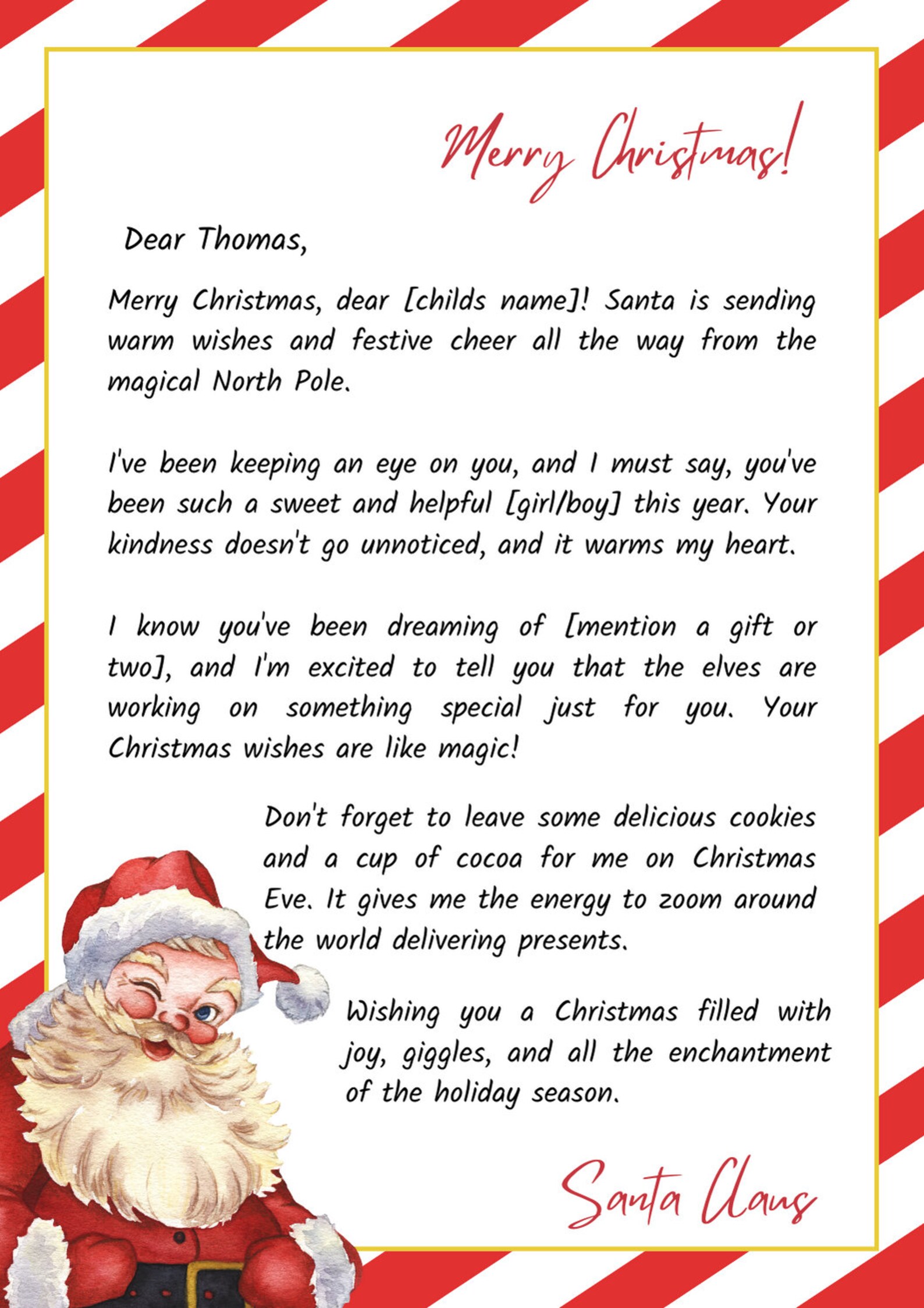 Personalized Editable Letter From Santa, Editable Santa Letter, Letter ...