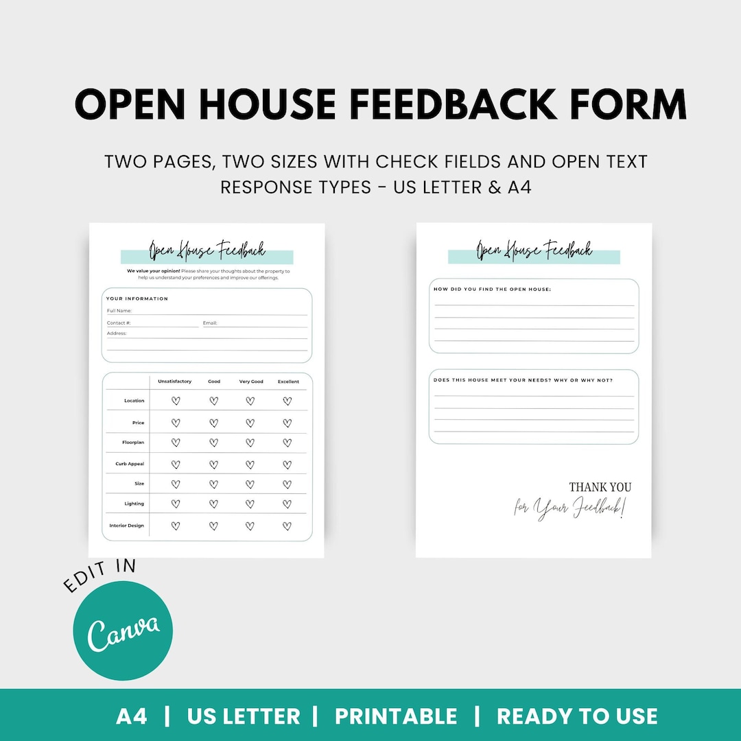 Editable Open House Feedback Form Template | Canva Real Estate ...