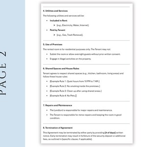 Room Rental Agreement, Editable Rental Contract, Sublease Agreement ...