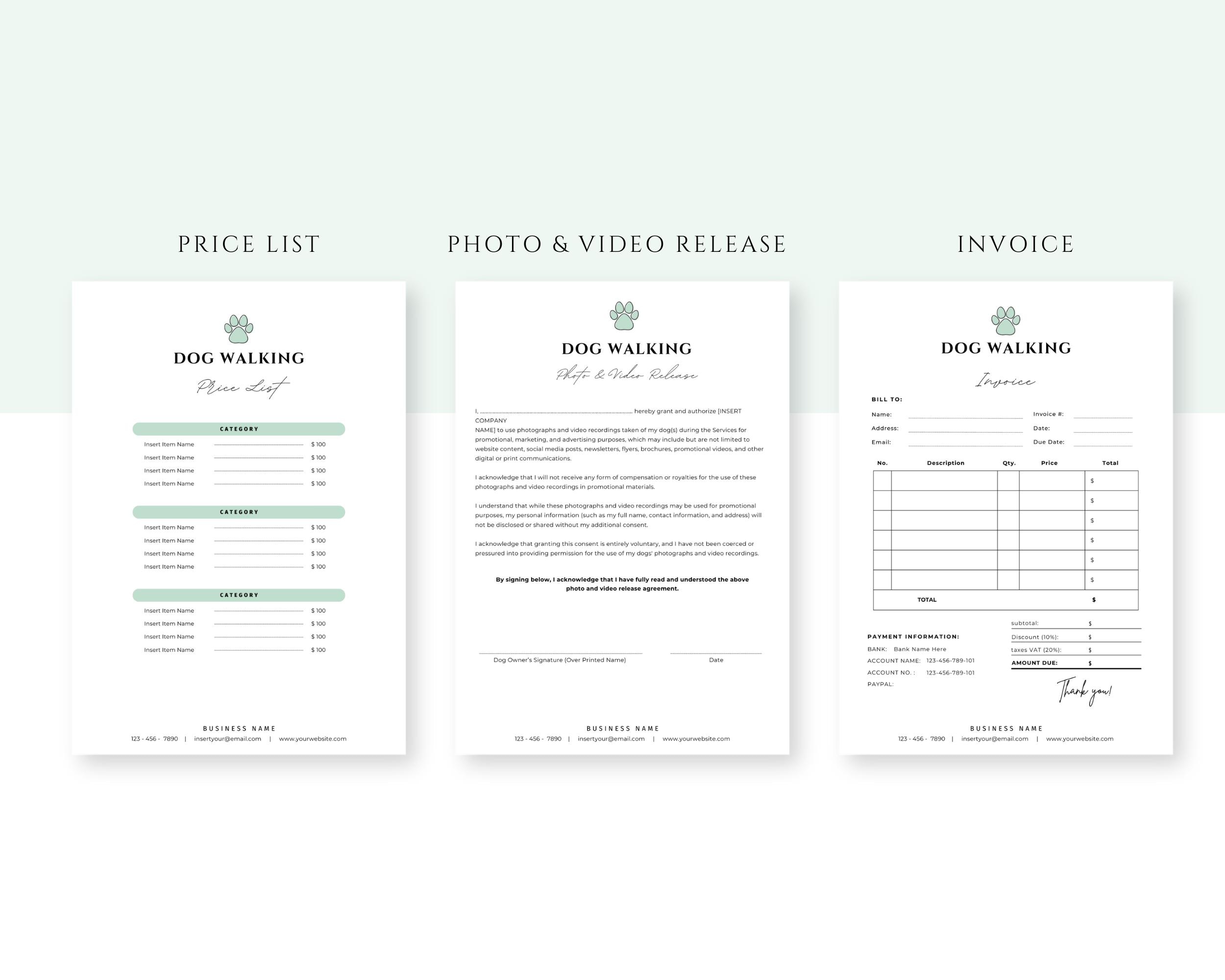 Dog Walking Contract Template, Pet Sitting Forms, Editable Pet Business ...