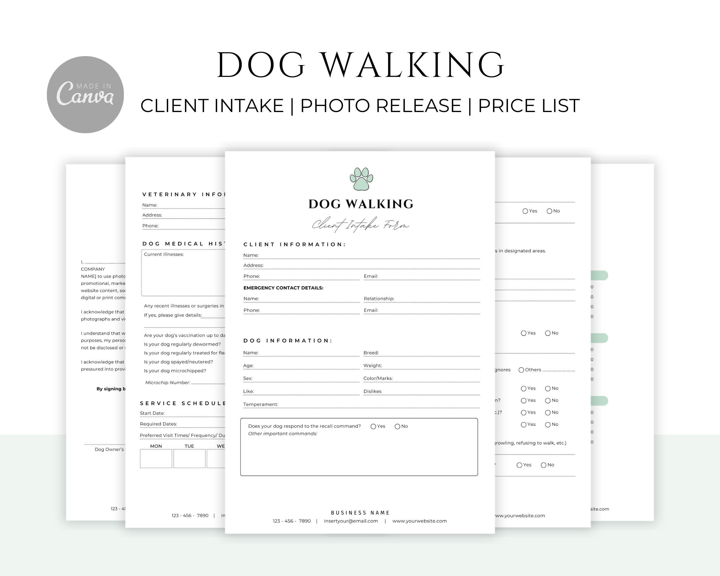 Dog Walking Contract Template, Pet Sitting Forms, Editable Pet Business ...