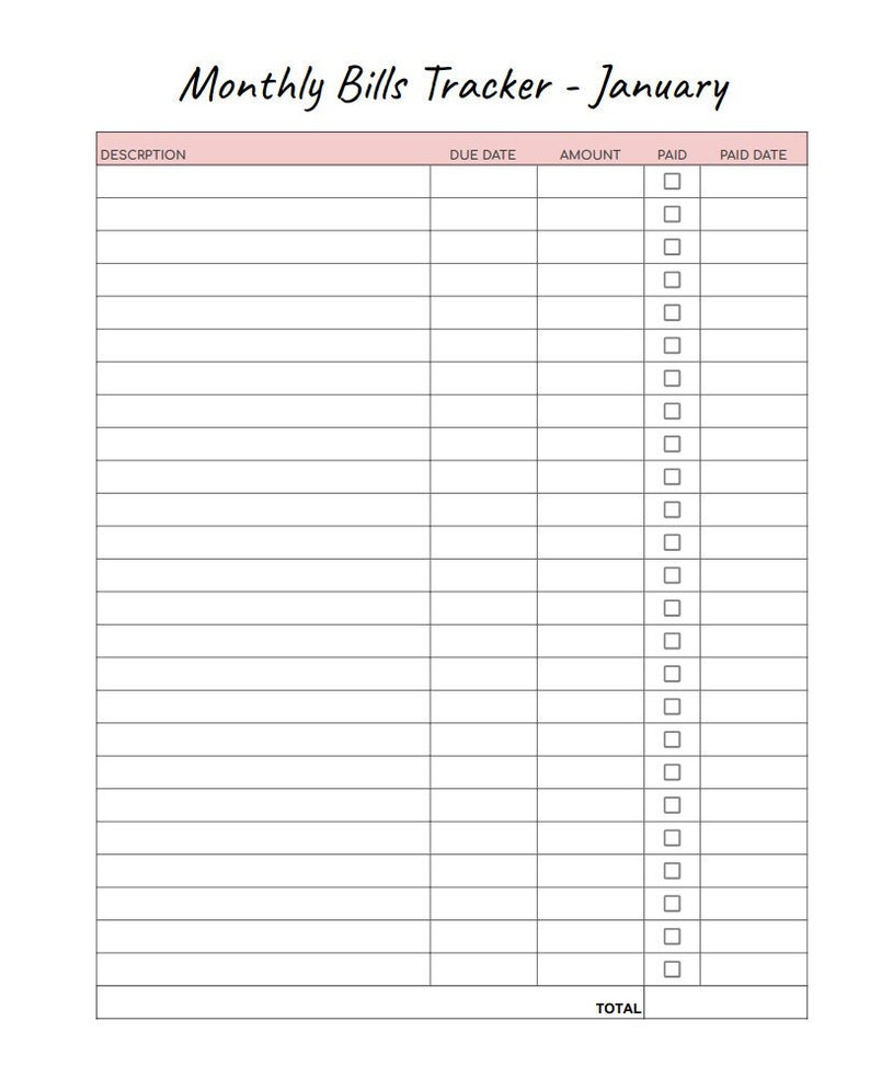 Monthly Bill Tracker Printable, Editable Monthly Bill Tracker, Bill ... Monthly Bill Tracker Printable, Editable Monthly Bill Tracker, Bill ...