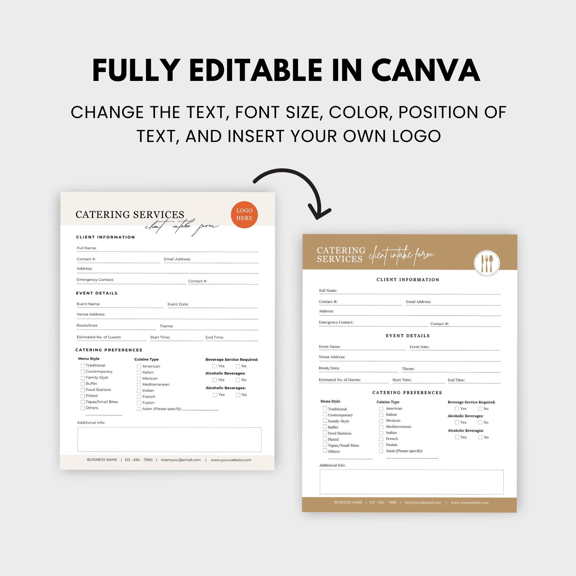 Catering Service Template Bundle, Editable Catering Business Forms ...