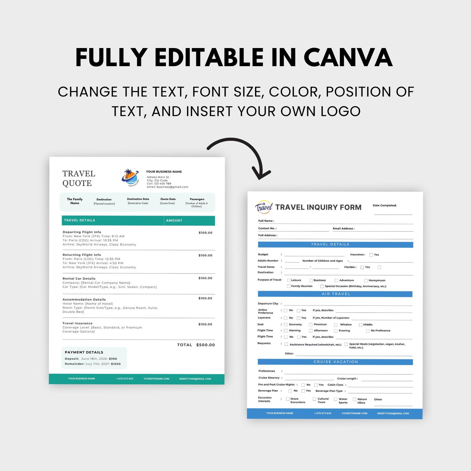 Travel Agent Client Intake Form, Travel Inquiry Form, Client Travel ...