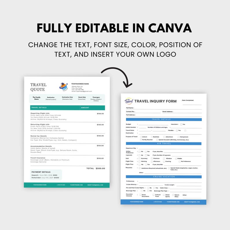 Travel Agent Client Intake Form, Travel Inquiry Form, Client Travel ...