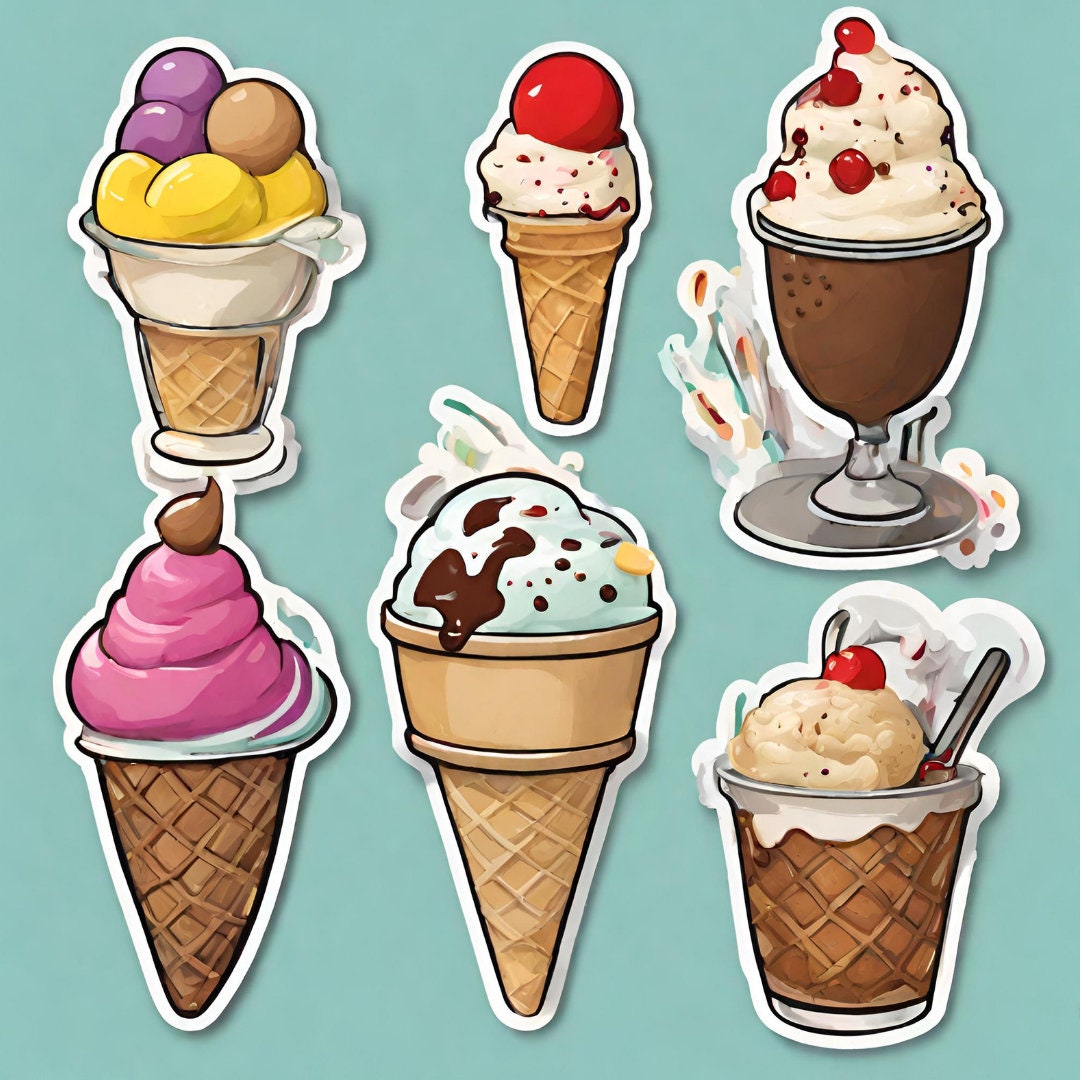 Ice Cream Stickers Bundle PNG Files Assorted Flavors, Sundaes, Banana ...