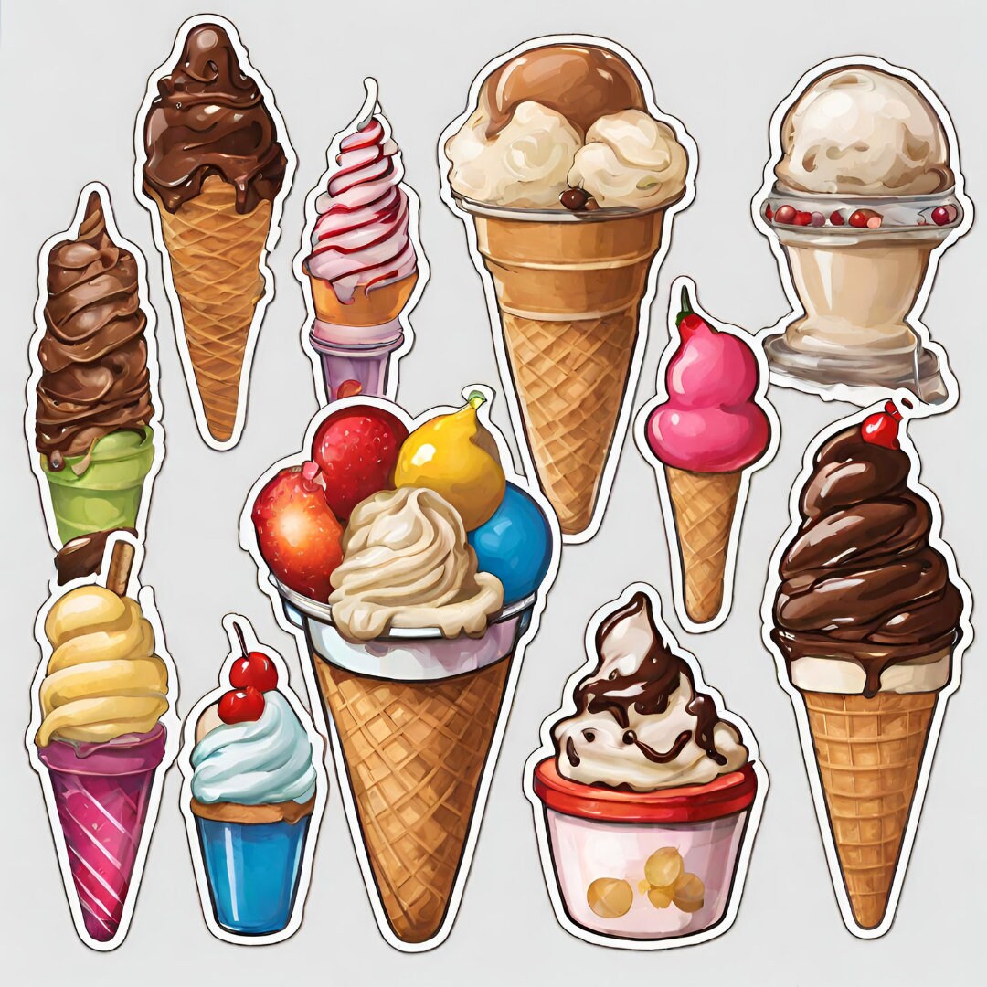 Ice Cream Stickers Bundle PNG Files Assorted Flavors, Sundaes, Banana ...