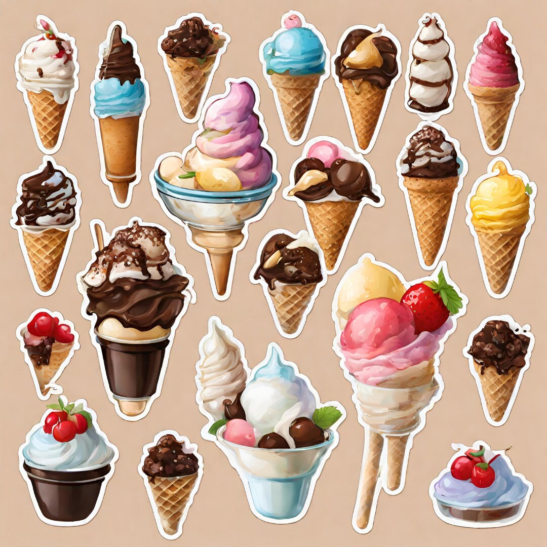 Ice Cream Stickers Bundle PNG Files Assorted Flavors, Sundaes, Banana ...