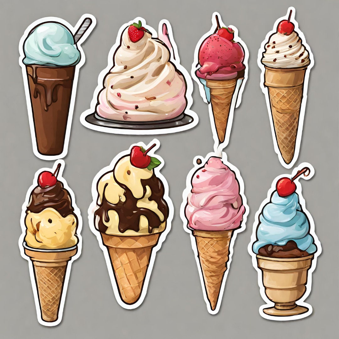 Ice Cream Stickers Bundle PNG Files Assorted Flavors, Sundaes, Banana ...