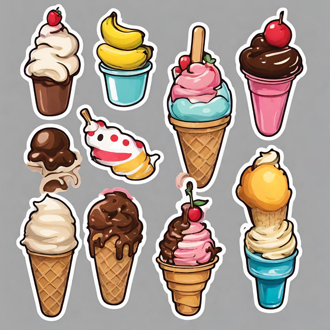 Ice Cream Stickers Bundle PNG Files Assorted Flavors, Sundaes, Banana ...