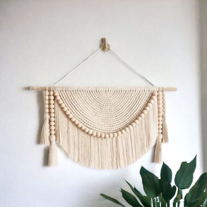 Macrame Wall Hanging With Wood Beads Handmade Tapestry for Home, Office ...