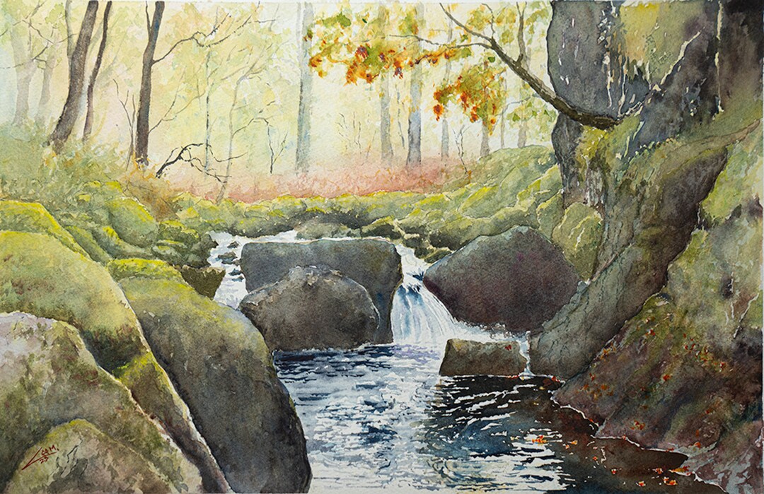 Lake District Watercolour, watendlath Beck, Woodland River Scene, Print ...