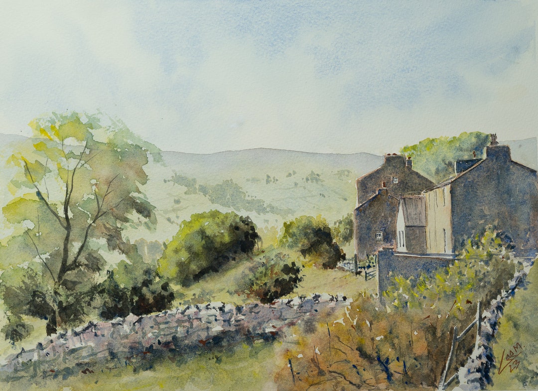 Yorkshire Dales Watercolour "cottages at Low Row, Swaledale" 12x9 ...