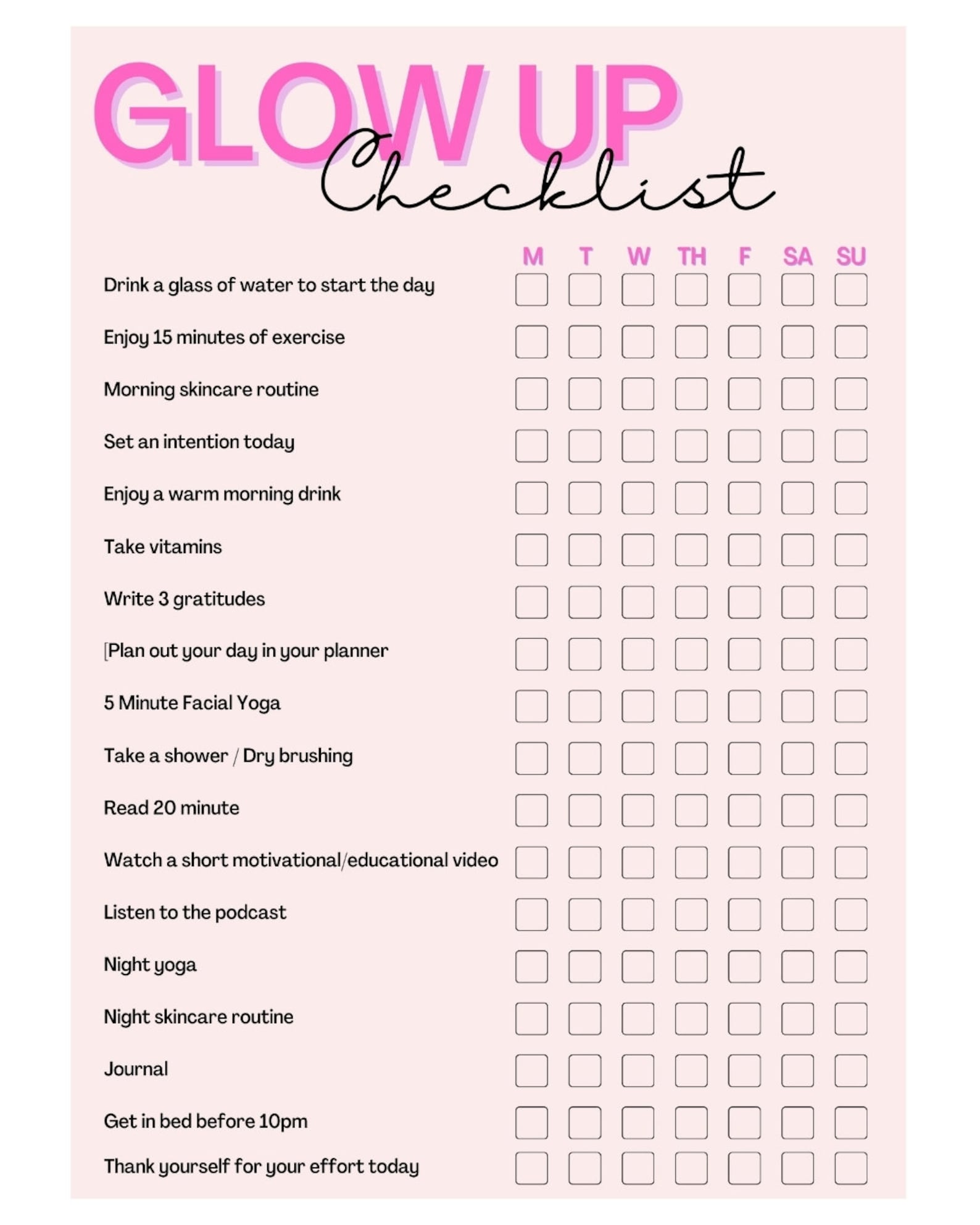 Ultimate Glow-up Checklist / Habit Tracker /daily Self-care Checklist, Self-care Tracker ...