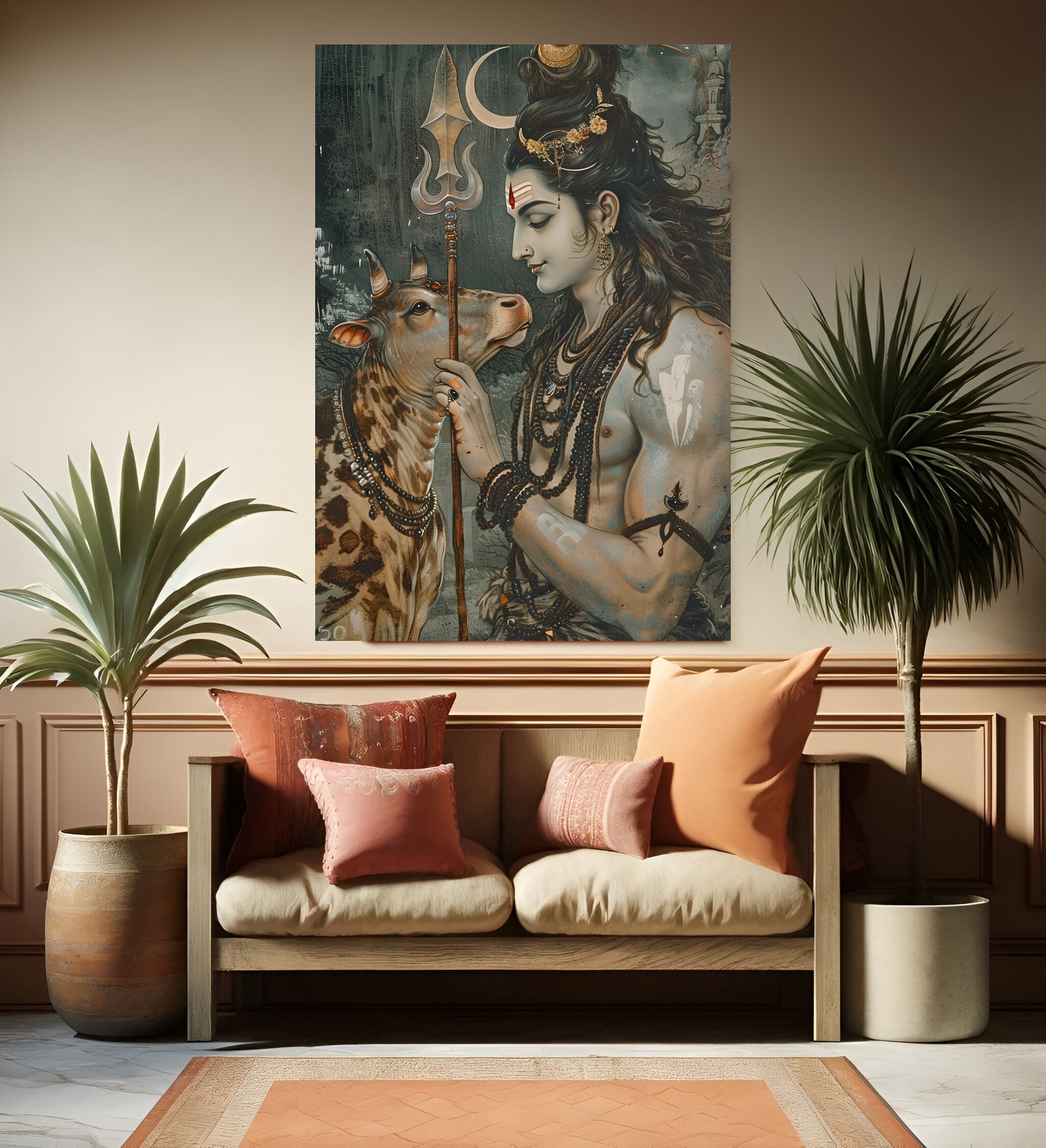 Hindu Religious Vintage Poster: Lord Shiva Contemplating With Nandi - Etsy