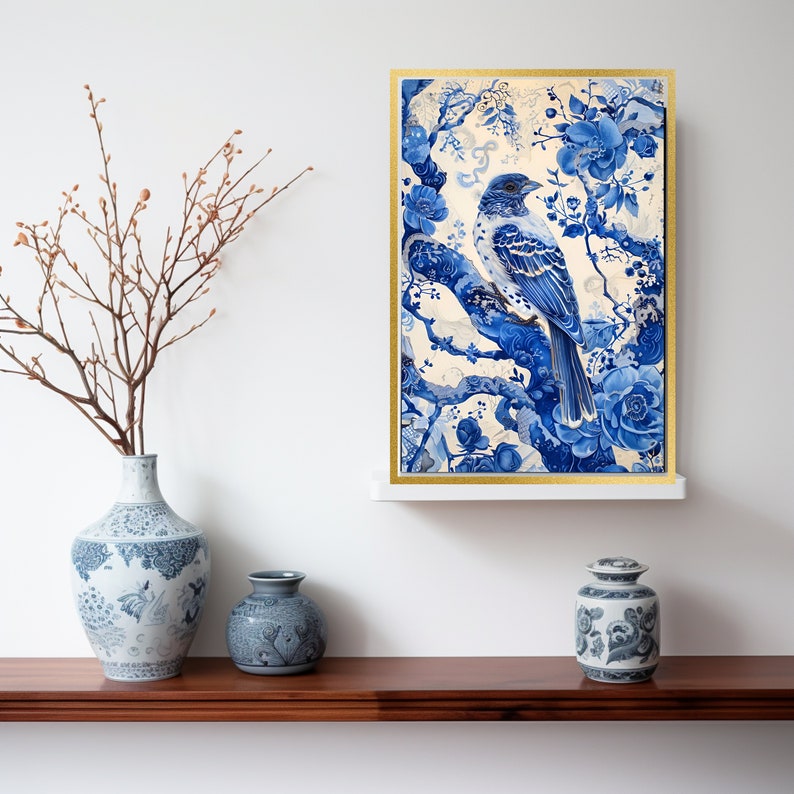 Chinoiserie Painting: Blue Bird - Etsy