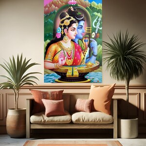 Hindu Religious Vintage Poster: Shiva and Parvati - Etsy
