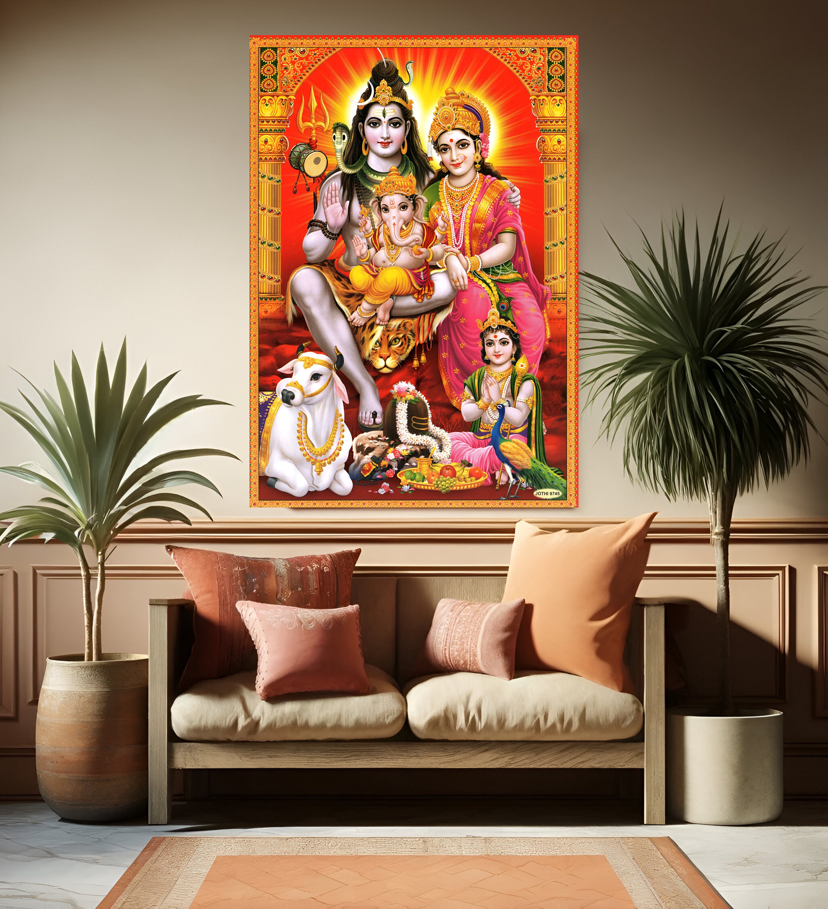 Hindu Religious Vintage Poster: Shiva & Parvati With Karttikeya and ...