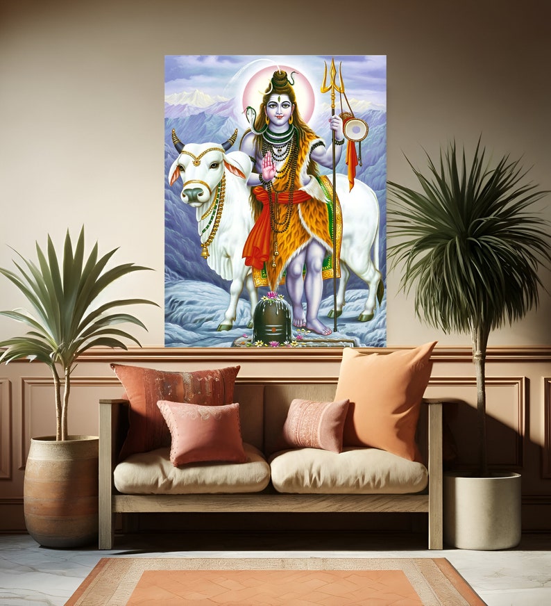 Hindu Religious Vintage Poster: Lord Shiva With Nandi - Etsy