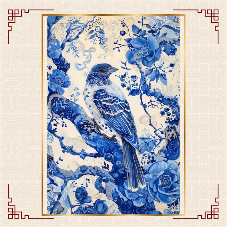 Chinoiserie Painting: Blue Bird - Etsy