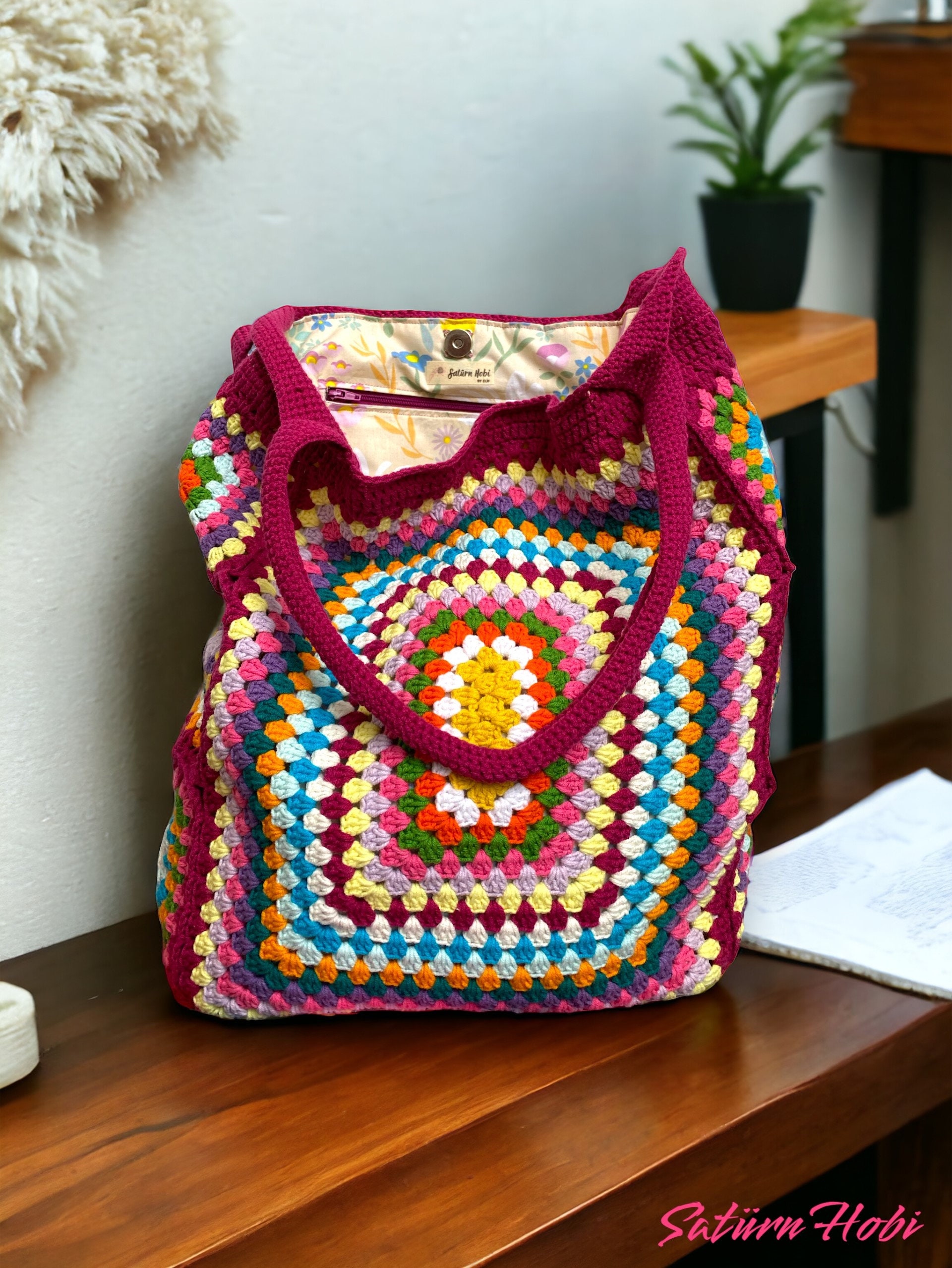 Crochet Granny Square XL Tote Bag, Crochet Shoulder Bag, Crochet Big ...