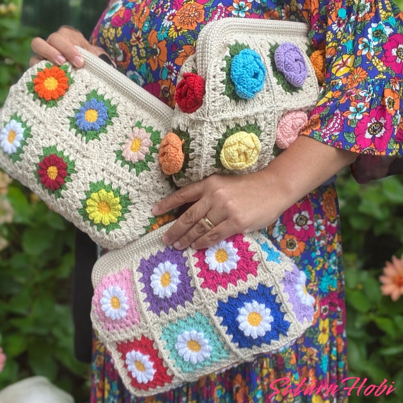Crochet Granny Square Colorful Clasp Purse With Vintage Style, Crochet ...