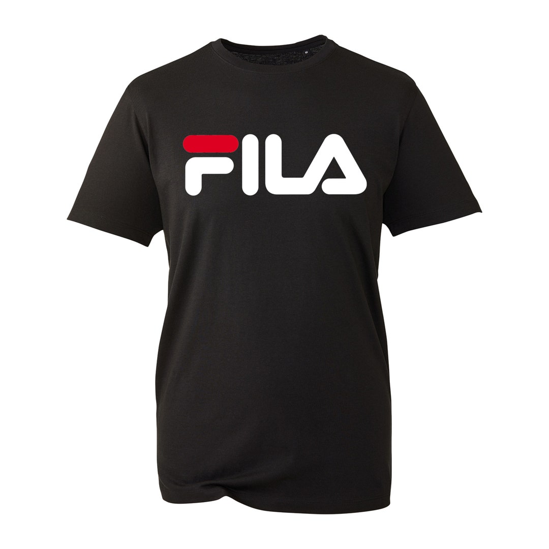 New Mens Fila T Shirt Short Sleeve Crew Round Neck Printed Logo Top Cotton Tee Tops Kids Unisex ...
