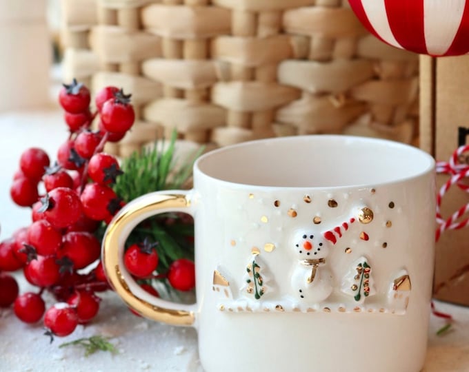 SNOWMAN MUG - Snowman Ceramic Coffee Mug With Handle - Etsy