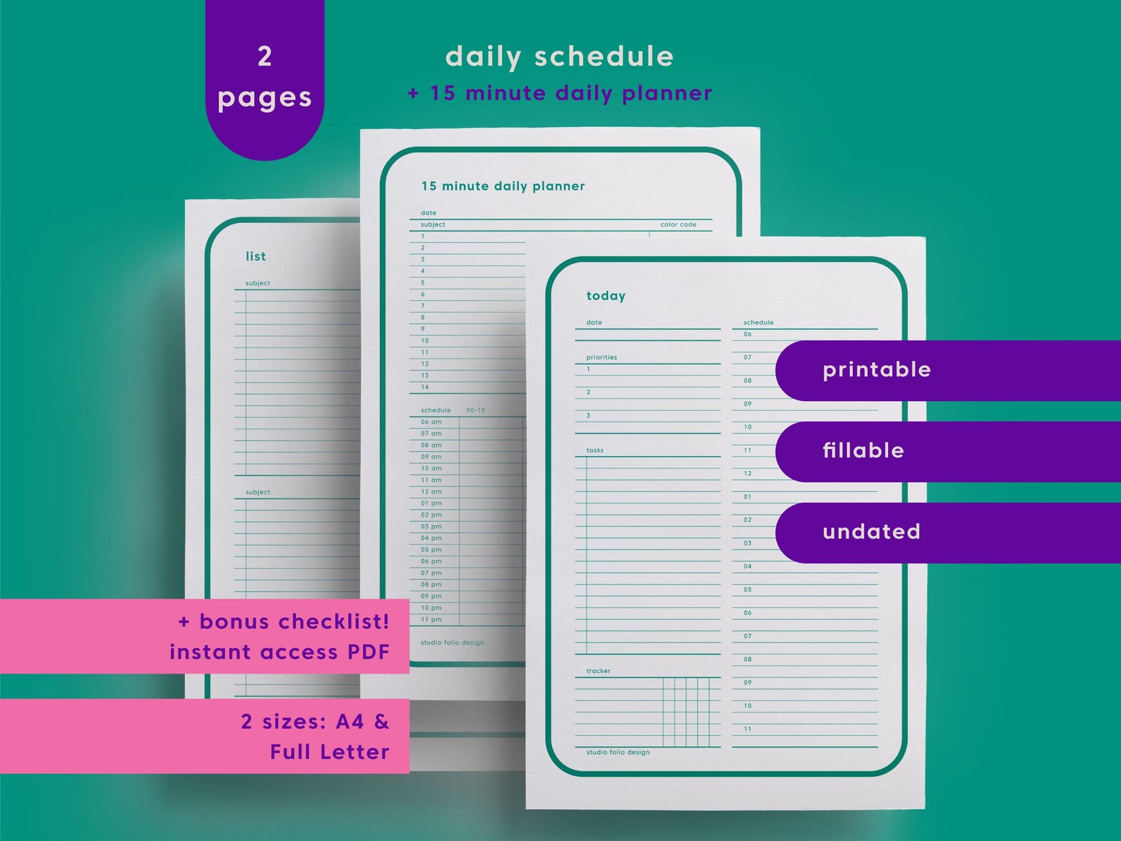 Green Daily Schedule | Template | Colourful | Printable Planner Pages ...