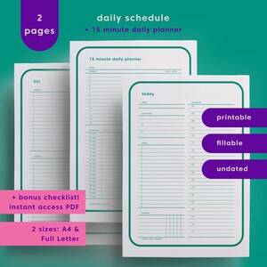 Green Daily Schedule | Template | Colourful | Printable Planner Pages ...