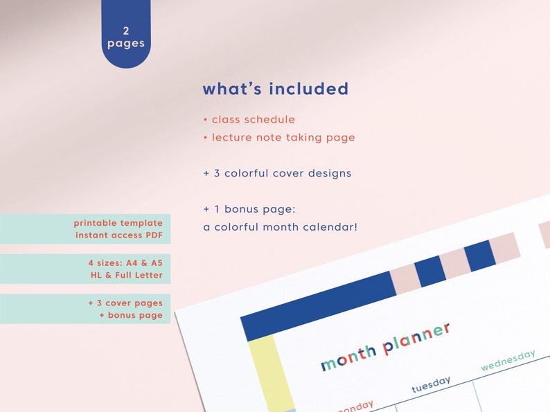 Study Schedule Class Schedule Lecture Note Taking College Student Downloadable Pdf Half Letter ...