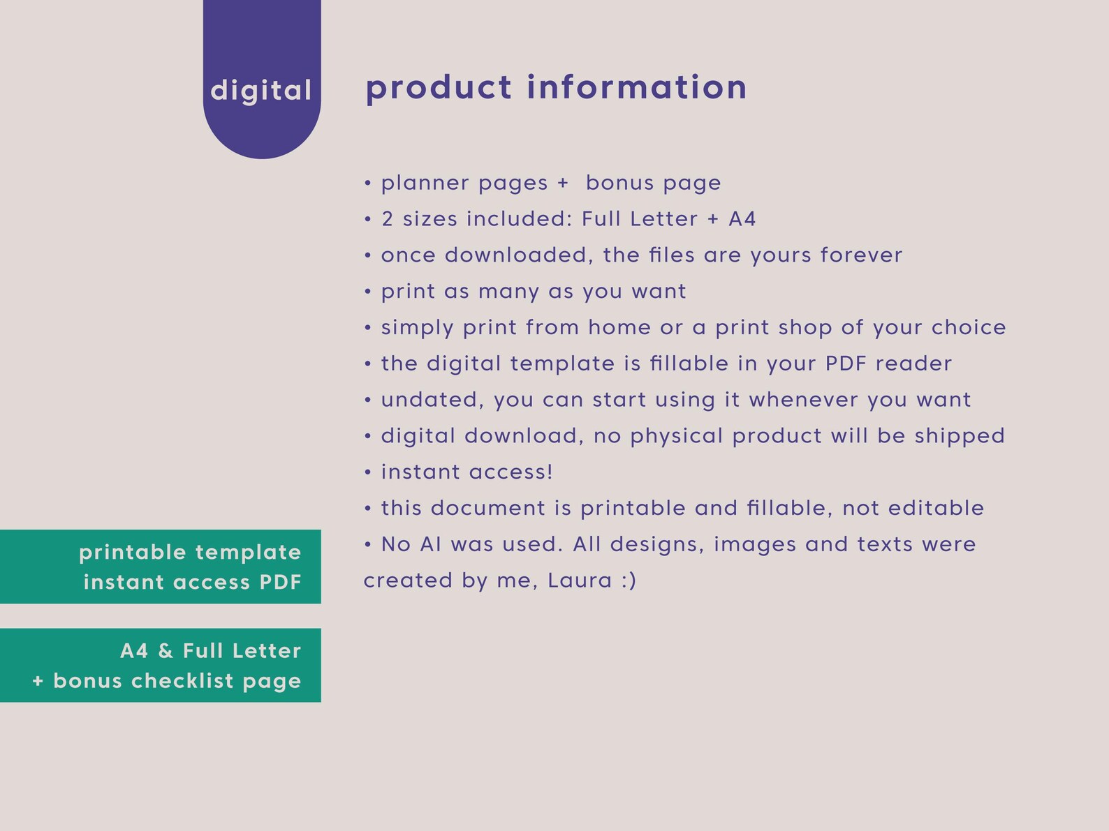 Purple Monthly Calendar: Printable Fillable Planner - A4, Full Letter ...