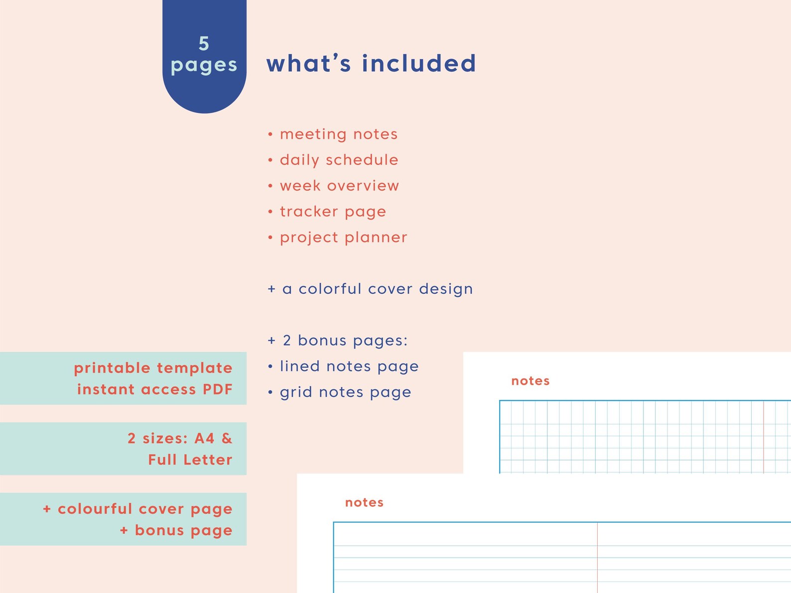 Meeting Notes Printable Work Organizer Business Planner Daily Schedule ...