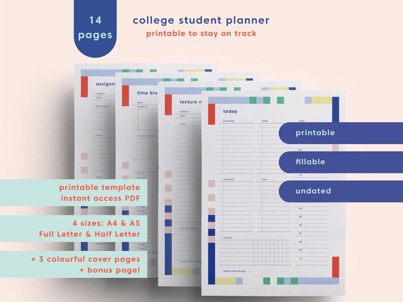 College Student Planner Printable: Undated Academic Organizer (PDF ...