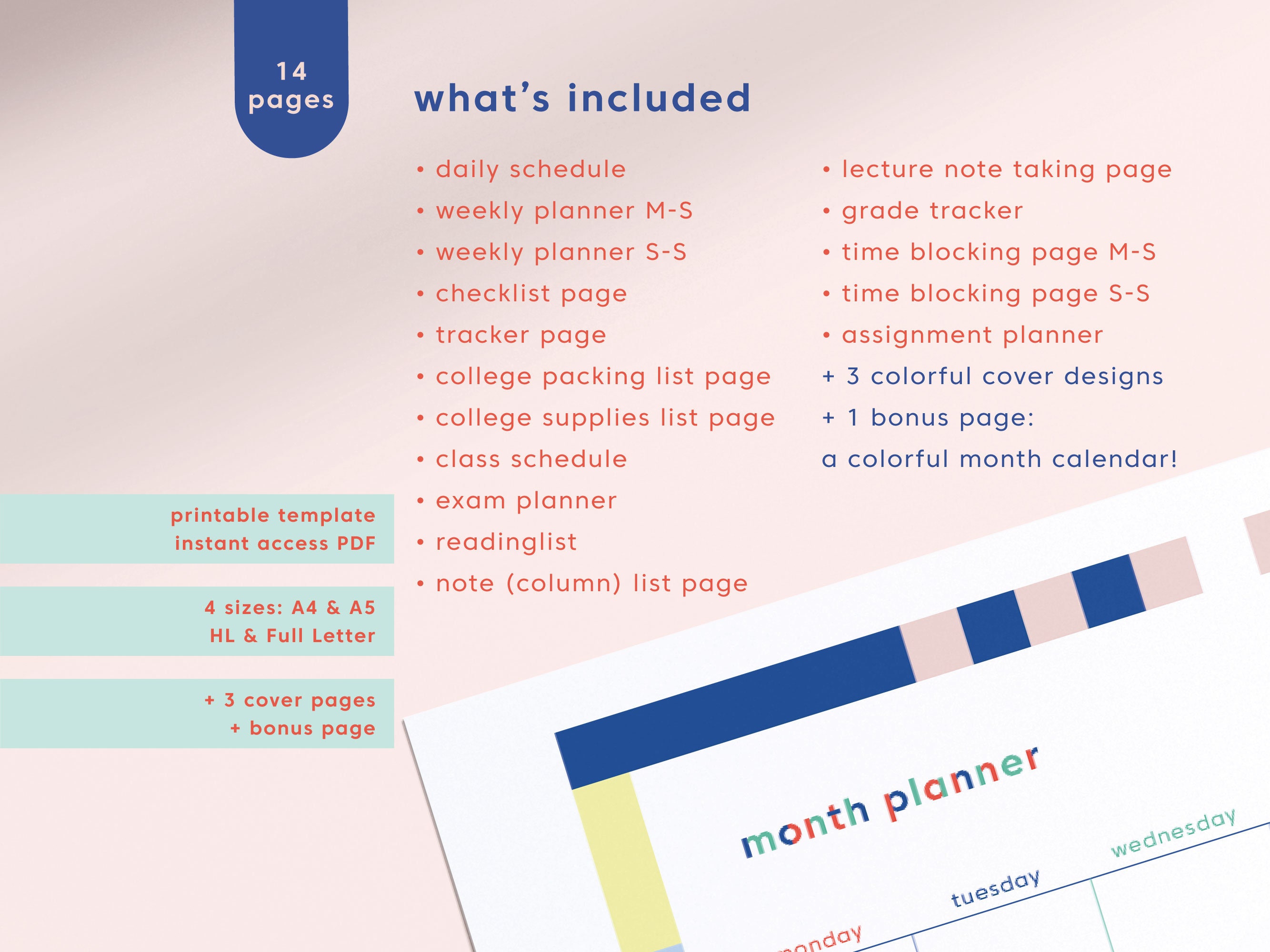 College Student Planner Printable: Undated Academic Organizer (PDF ...
