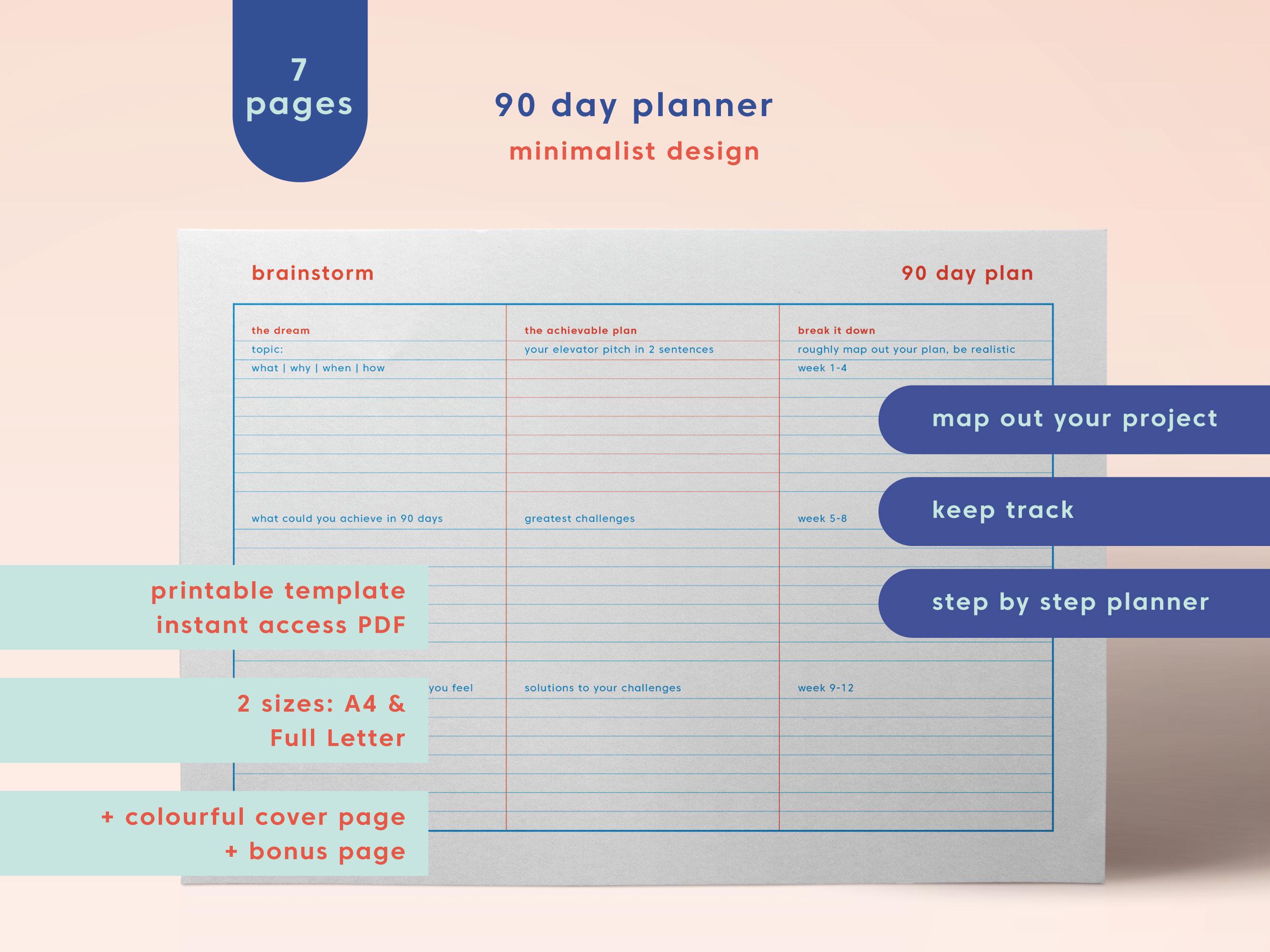90 Day Planner | 12 Week Year Printable | 90 Day Goal Plan | Yearly ...