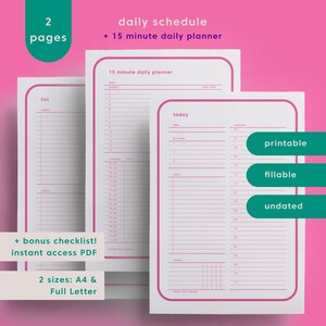 Pink Daily Schedule | Template | Colourful | Printable Planner Pages ...