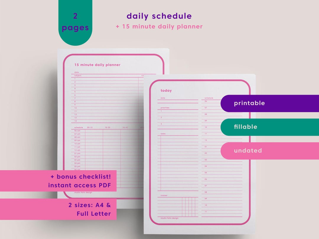 Pink Daily Schedule | Template | Colourful | Printable Planner Pages ...