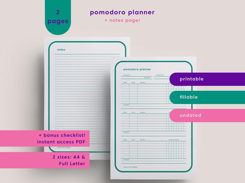 Pomodoro Method Planner: Printable Fillable Productivity Pages - A4 ...