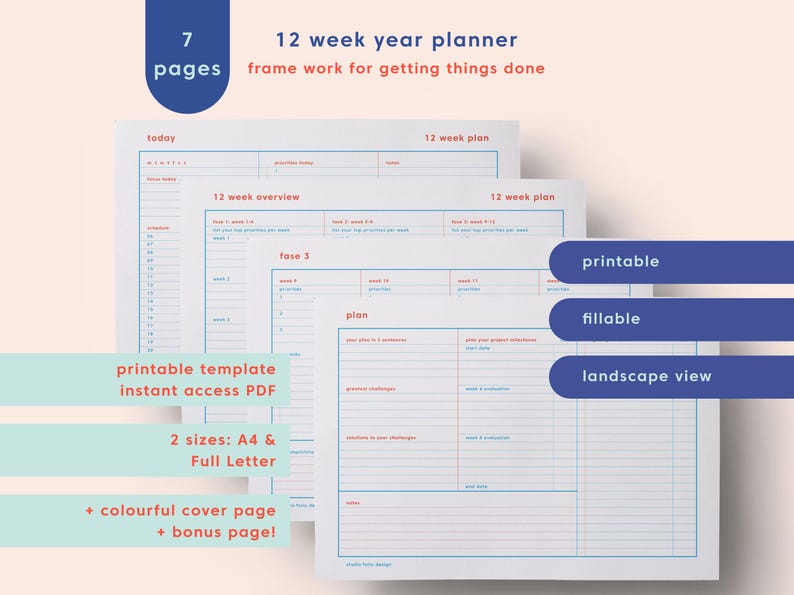 12 Week Year Planner | Goal Setting Printable | 90 Day Goal Plan ...