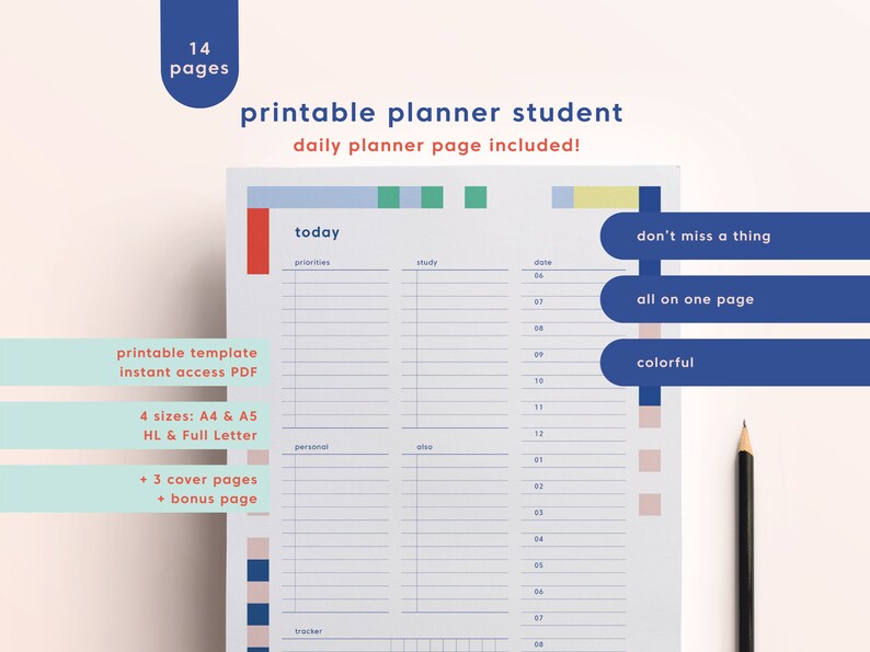College Student Planner Printable: Undated Academic Organizer (PDF ...