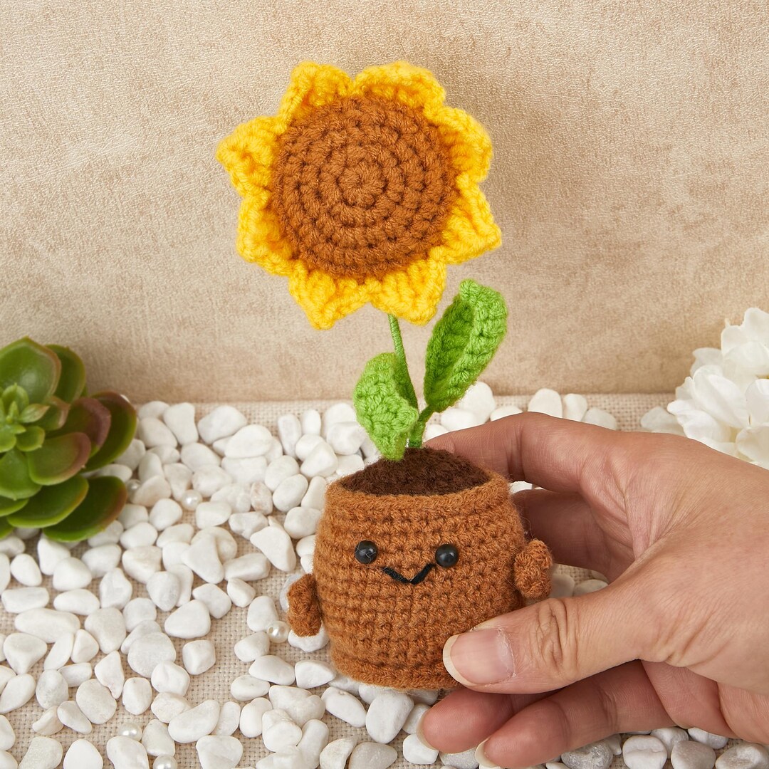 Crochet Pattern Sunflower Pot,handmade Crochet Sunflower, Autumn Table ...