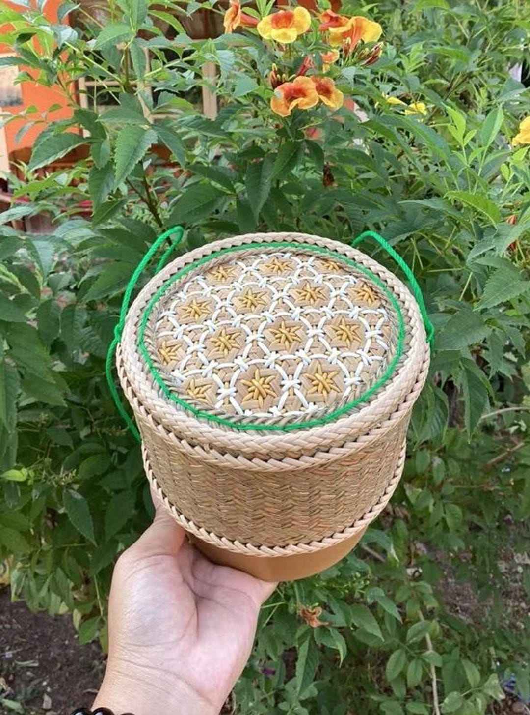 Thai Handcrafted Sticky Rice Container Features a Beautiful Dok Mai ...