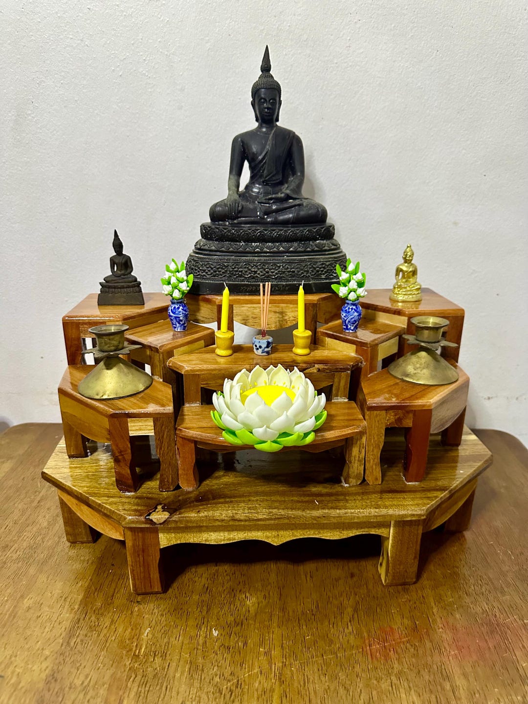 Handcrafted Teakwood Buddha Altar Thai Traditional Worship Table Multi ...