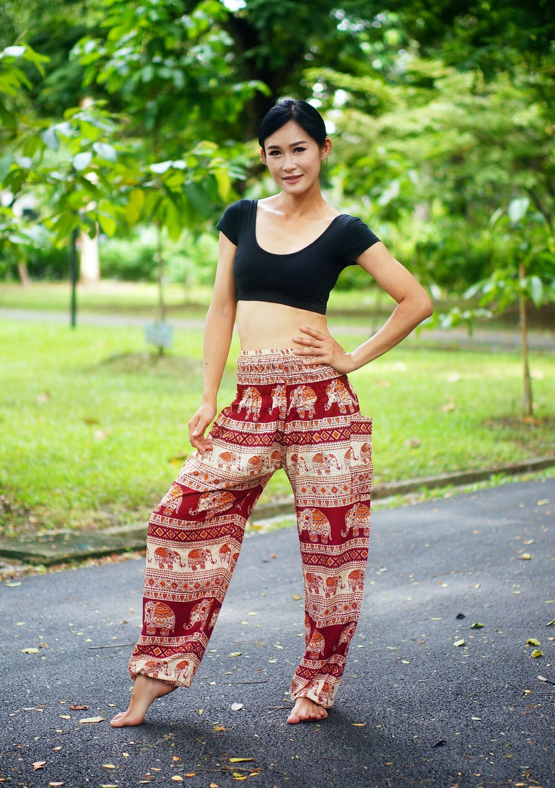 Red Elephant Aladdin Pants: Bohemian Rayon Hippie Trousers - Etsy