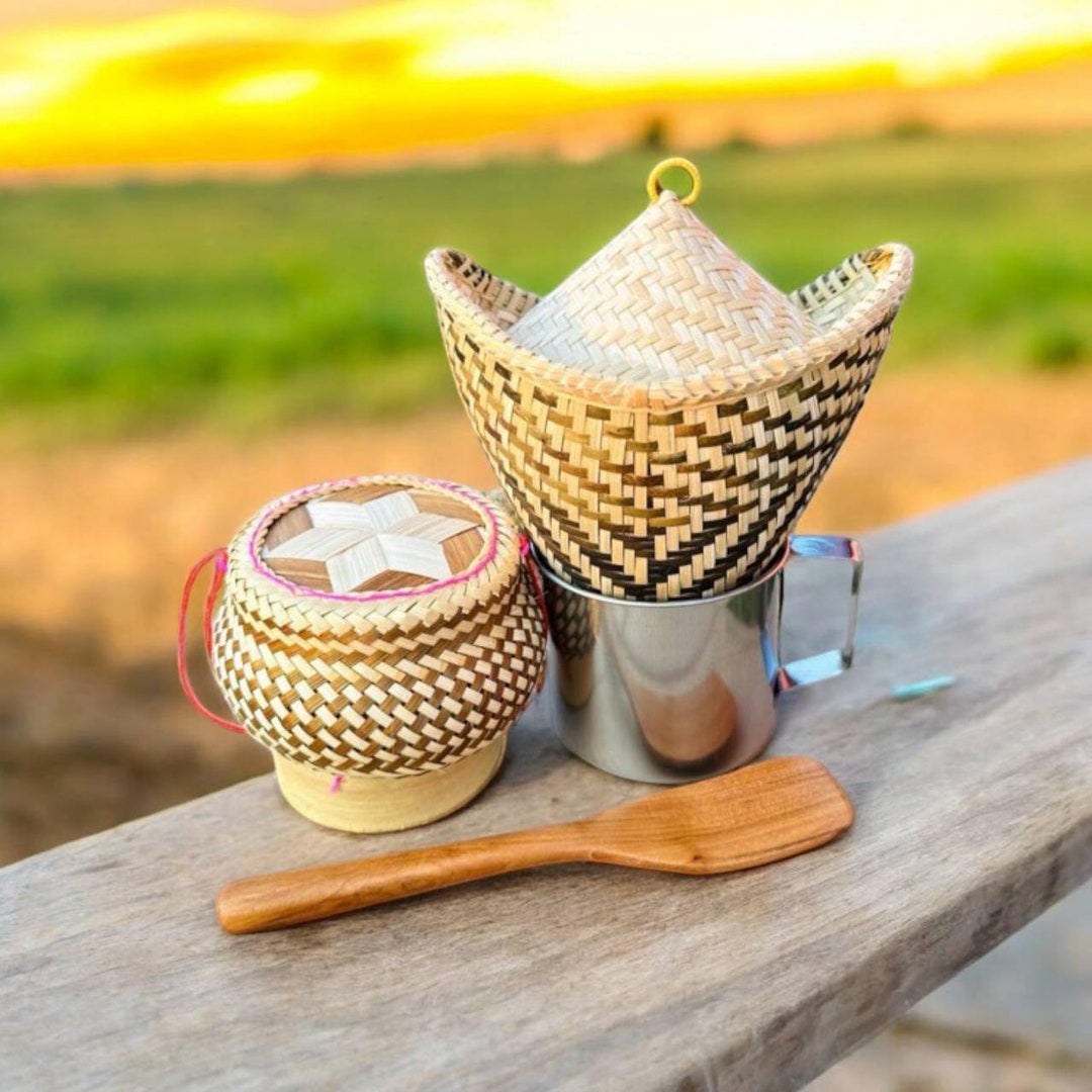 Thai Sticky Rice Basket Steaming Pot Set Handmade Set Bamboo ...