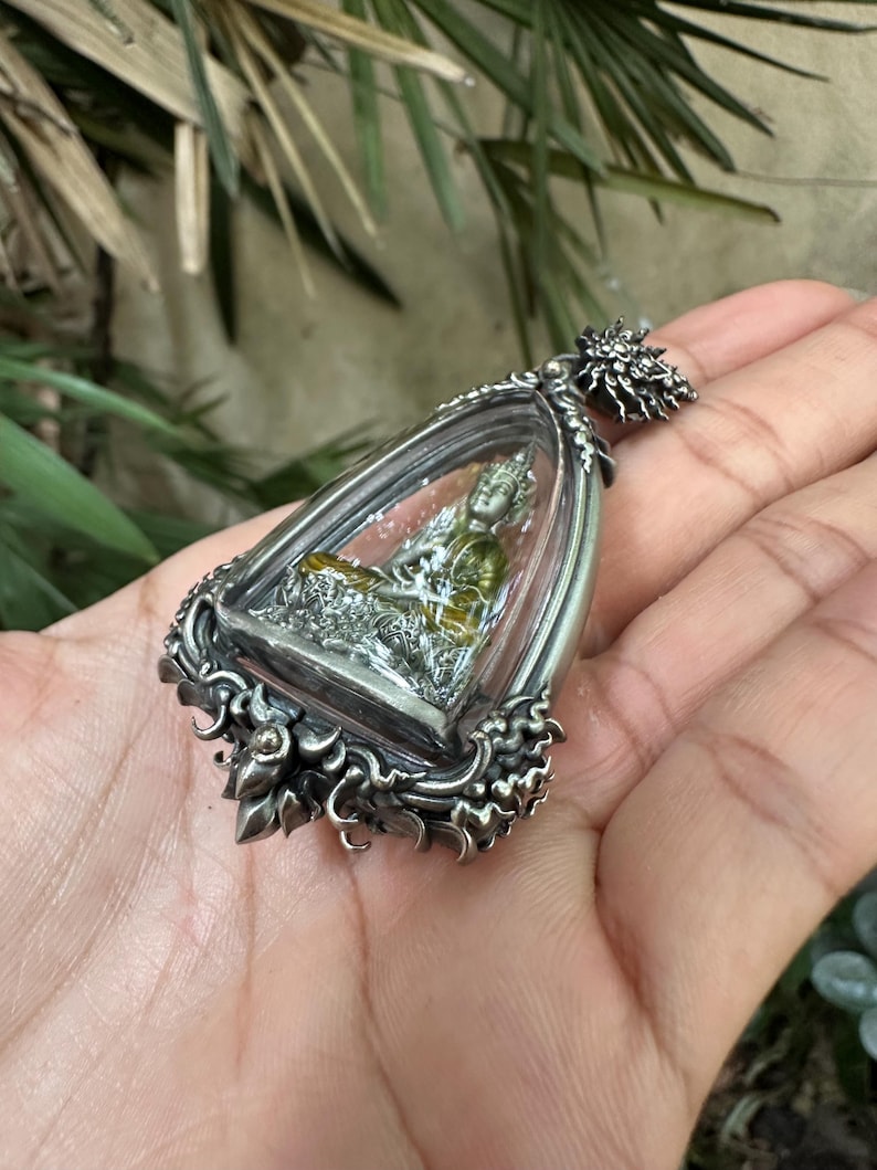 Thai Buddha Amulet Pendant: Phra Phuttha Prathan Phon, White Bronze ...