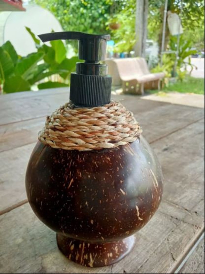 Coconut Shell Soap Dispenser Set: Handmade Tropical Bathroom Decor - Etsy